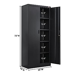BESFUR Metal Storage Cabinet, 72" H x 36" W x 18" D Garage Storage Cabinet, Adjustable Shelves and Locking Doors for Office, School, Garage - Black