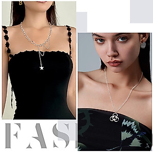 JOERICA 9 Pcs Chain Necklace Egirl Cool Goth Punk Layered Necklaces for Women Men Butterfly Heart Black Crystal Cross Pendant Choker Necklace Set Y2K Emo Jewelry