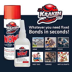 Kraken Bond Wow! CA Glue (2 x 1.75 oz.) with Spray Adhesive Activator (2 x 6.75 fl oz.) - Cyanoacrylate Glue, CA Glue with Activator, CA Glue for Woodworking, Crazy Glue, Craft Glue | 2 Pack