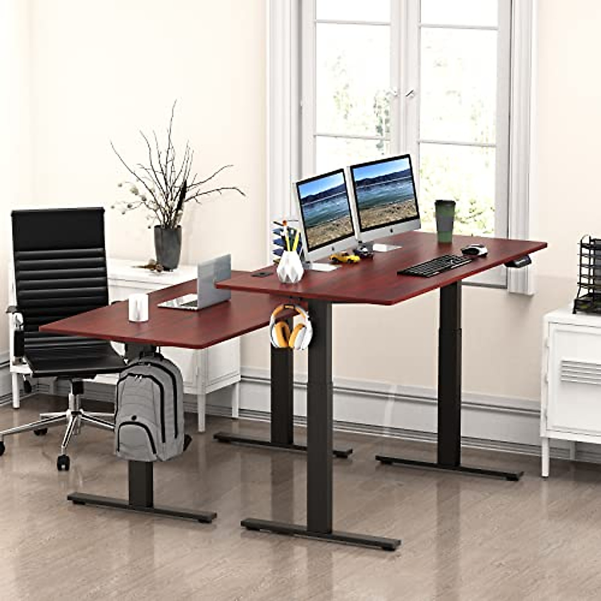 SHW 55-Inch Large Electric Height Adjustable Standing Desk, 55 x 28 Inches, Cherry