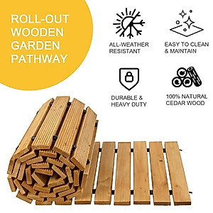 Wooden Pathway 8', Realife Roll Out Weather-Resistant Garden Cedar Walkway for Outside, Patio, Beach