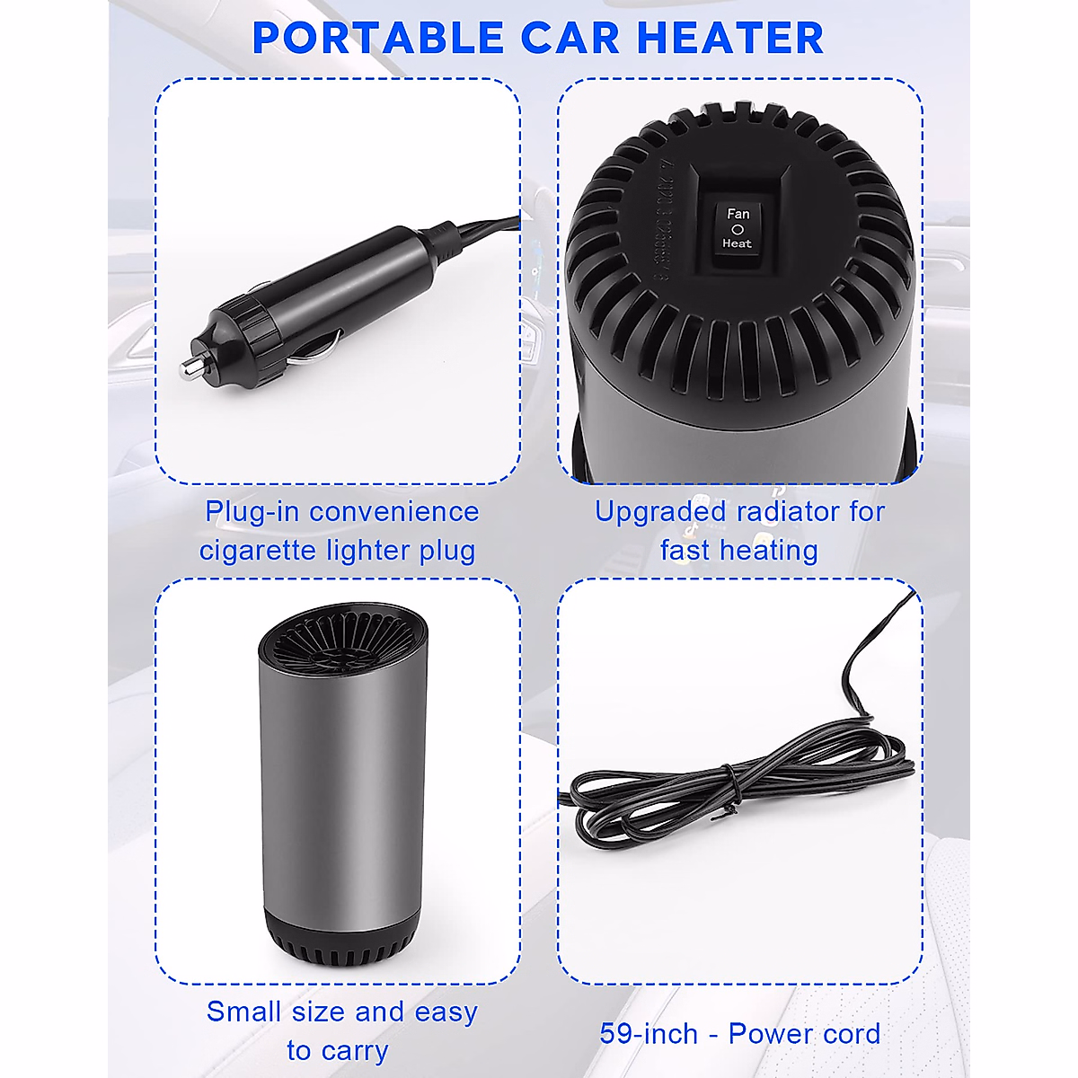 Car Heater, Portable Windshield Defroster Defogger,12V 150W Car Heater Fast Heating & Cooling Fan Thermostat with Plug in Cigarette Lighter