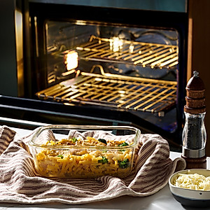 4pc Set of 8 Cup Large Glass Food Storage Containers with Lids - Airtight Meal Prep Container with Lid Lock - Freezer Microwave & Oven Safe Clear Lunch Bowl, Stackable Baking Pantry Organizer