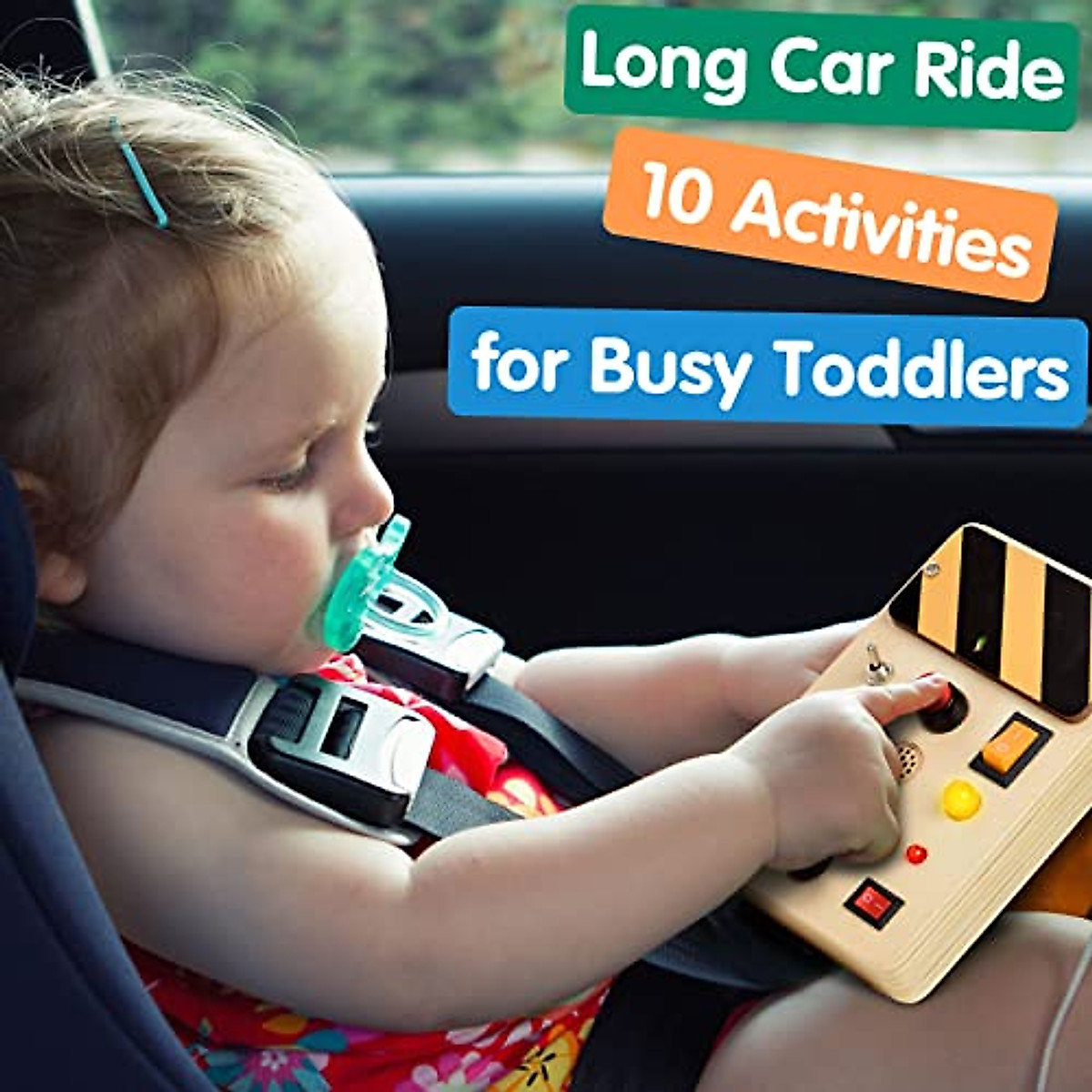 POLKRANE Busy Board with LED Light, Sensory Toys for Toddlers 1-3, Montessori Toys with Toggle Switch, Travel Toys for Educational Toddler Activities for 1 2 3 4 Year Old Boys & Girls