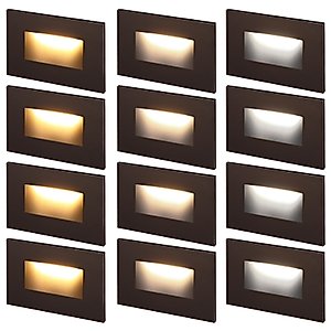 LEONLITE 12-Pack Premium Series 3CCT 120V LED Step Lights, Dimmable 3.5W Indoor Outdoor Stair Light, 3000K/4000K/5000K Selectable, CRI90, 150LM, ETL, Horizontal, IP65, Aluminum, Oil Rubbed Bronze