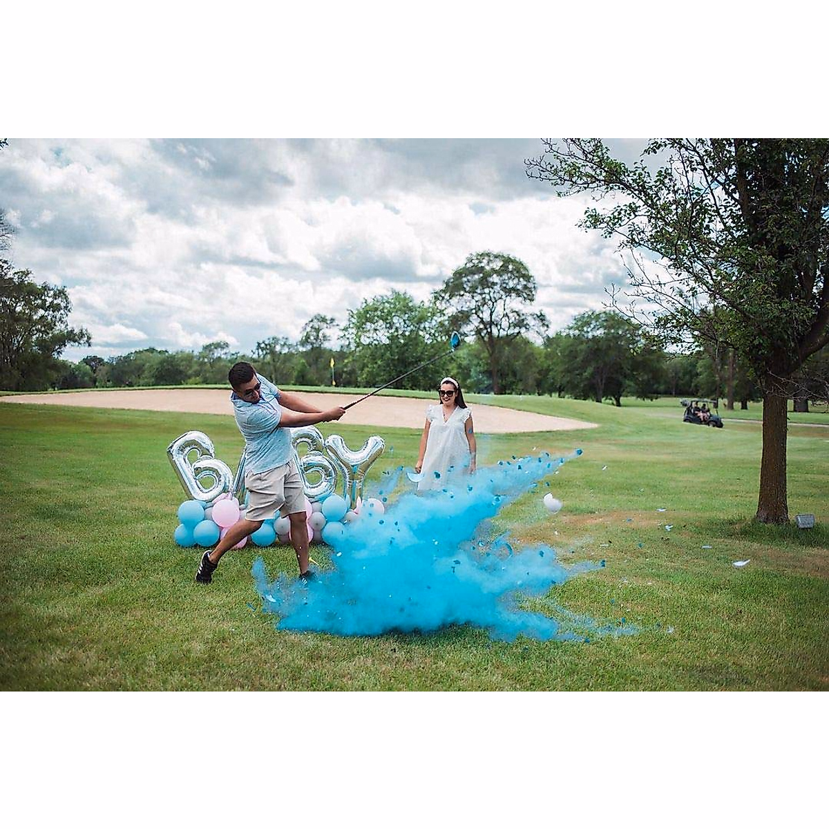 Gender Reveal Golf Balls Exploding Golf Ball Set (1 Pink + 1 Blue + 2 Wooden Tees per Pack) Girl or Boy Baby Reveal Ideas | Announcement Party Themed Gender Reveal Decorations Powder Explosion