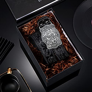 Xuniea Mens Cowboy Western Leather Buckle Belt Engraved Floral Buckle Belt Vintage Embossed Belt, 1-1/2 Inch Wide (Black,45 Inch)