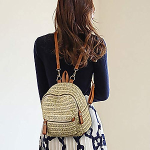 Meyaus Women Girls Mini Straw Woven Backpack Small Daypack Convertible Cross-body Shoulder Bag