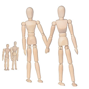 Alikeke 2 Pack 12 Inches Tall Wooden Mannequin Artist Manikin with Stand - Great for Drawing or Desktop Decor （Men and Women/Dad and Mom ）