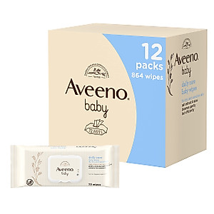 AVEENO Baby Daily Care Wipes - Cleanse Gently and Efficiently - Baby Wipes - Baby Essentials - 72 Wipes, Lid On Each Pack, Pack of 12 (864 Wipes in Total)