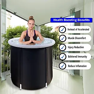 Large Ice Bath Tub for Athletes with Cover 85 Gallons Cold Plunge Tub for Recovery, Portable Ice Bath Plunge Pool Suitable for Family Gardens, Gyms, Arena and Cold Water Therapy Training, Black
