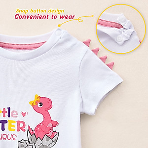 WAWSAM Little Sister Bodysuit Newborn Baby Girls’ Dinosaur Romper Sibling Outfit Infant Toddler Cotton Printed Short sleeve Onesies Dino Casual Summer Jumpsuit Gift (white, 0-3 Months)