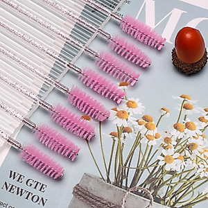 iminoo 200 PCS Disposable lip wands and mascara wands, Disposable Mascara Lipstick Makeup Brushes Eyelash Lip Gloss Brushes Applicators Makeup Tool (200, Crystal Pink)