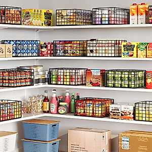 X-cosrack Foldable Cabinet Wall Mount Metal Wire Basket Organizer Pantry Basket with Handles - 4 Pack -12" x 9" X 6", Food Storage Mesh Bin for Kitchen Bathroom Laundry Closet Garage Patent Design