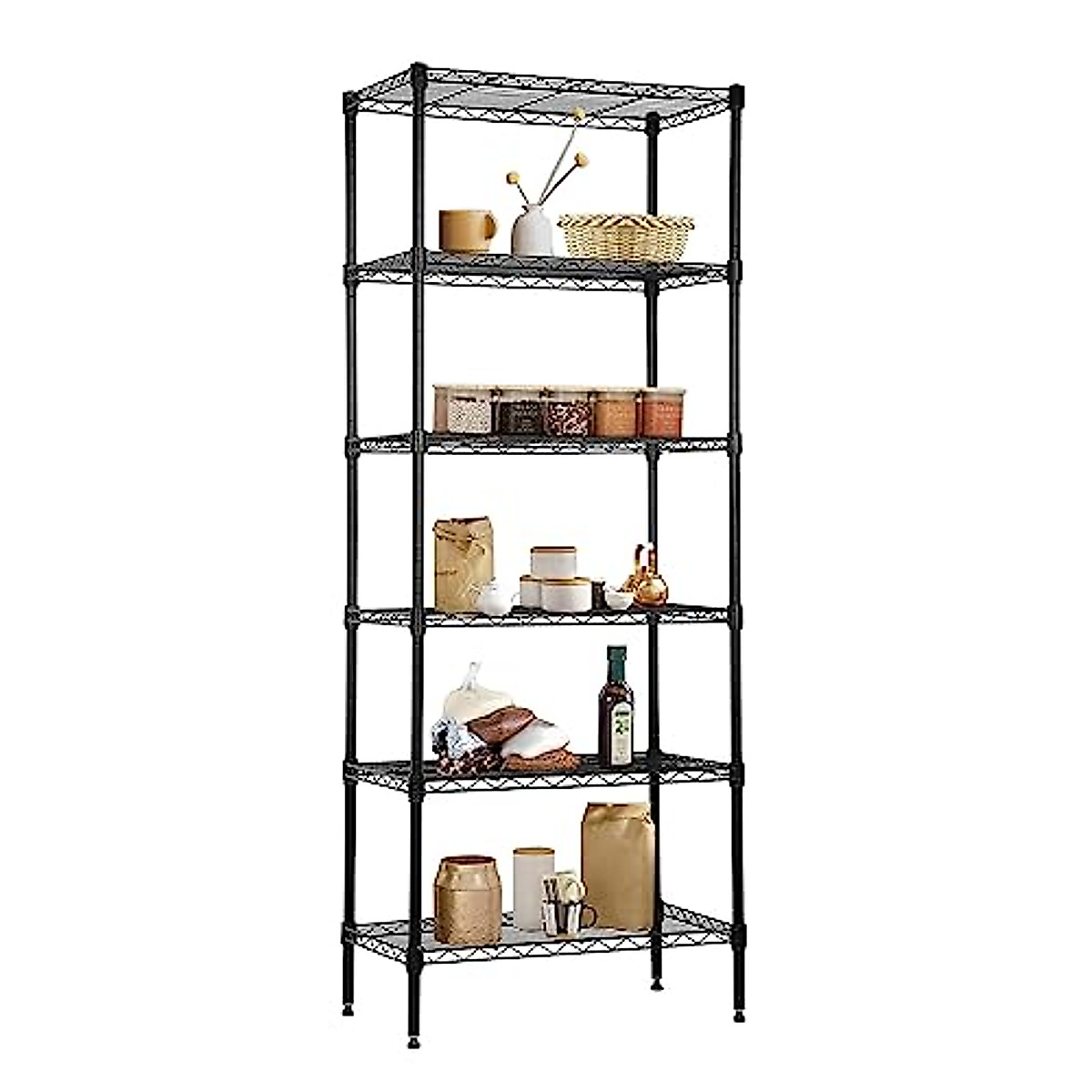 YYkokocat 6-Tier Wire Shelving Unit Detachable Storage Shelves with 8 Adjustable Feet 59" H x 23" x 14" Kitchen Storage Rack Adjustable Metal Shelf for Pantry Closet, 900LB Capacity, Black