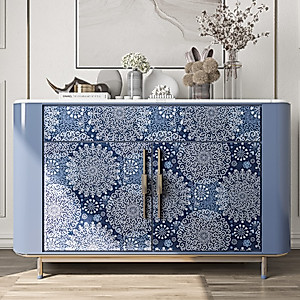 ReWallpaper Peel and Stick Wallpaper Boho Blue Bohemian Mural Wallpaper Stick & Peel Contact Paper for Walls 17.5in x 10ft Large Navy Floral Wall Paper Roll for Bedroom Bathroom Nursery Aesthetic