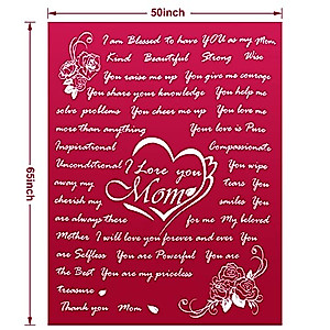 LONGTM Mom Blanket, Mom Gifts, Mom Birthday Gift, Valentine's Day Gift, from Daughter or Son, Warm Soft Throw Blanket 65” x 50” (Red)