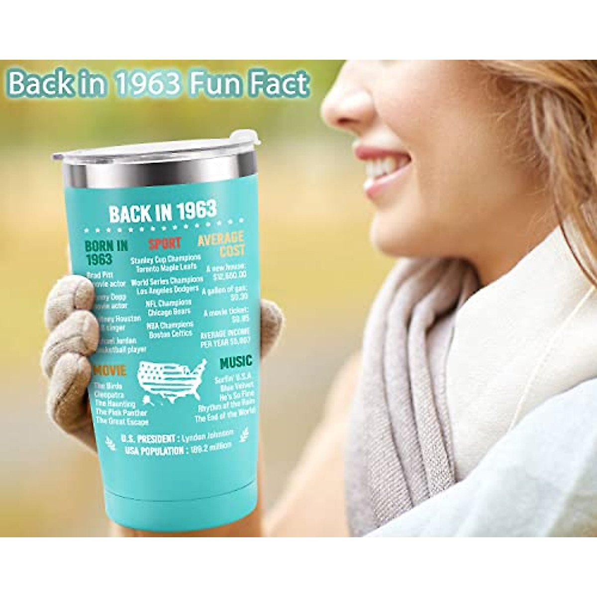 BdayPtion 60th Birthday Gifts for Men Women, Happy 60 Year Old Birthday Party Gift, 60th Bday Gift for Him or Her, Sixty Birthday Present, 20oz Light Green Tumbler Cup