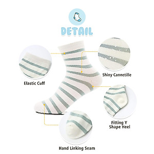 Gwenvenni Girls Glitter Stripe Socks Big Little Kids Cotton Ankle Sock, Age 3-5