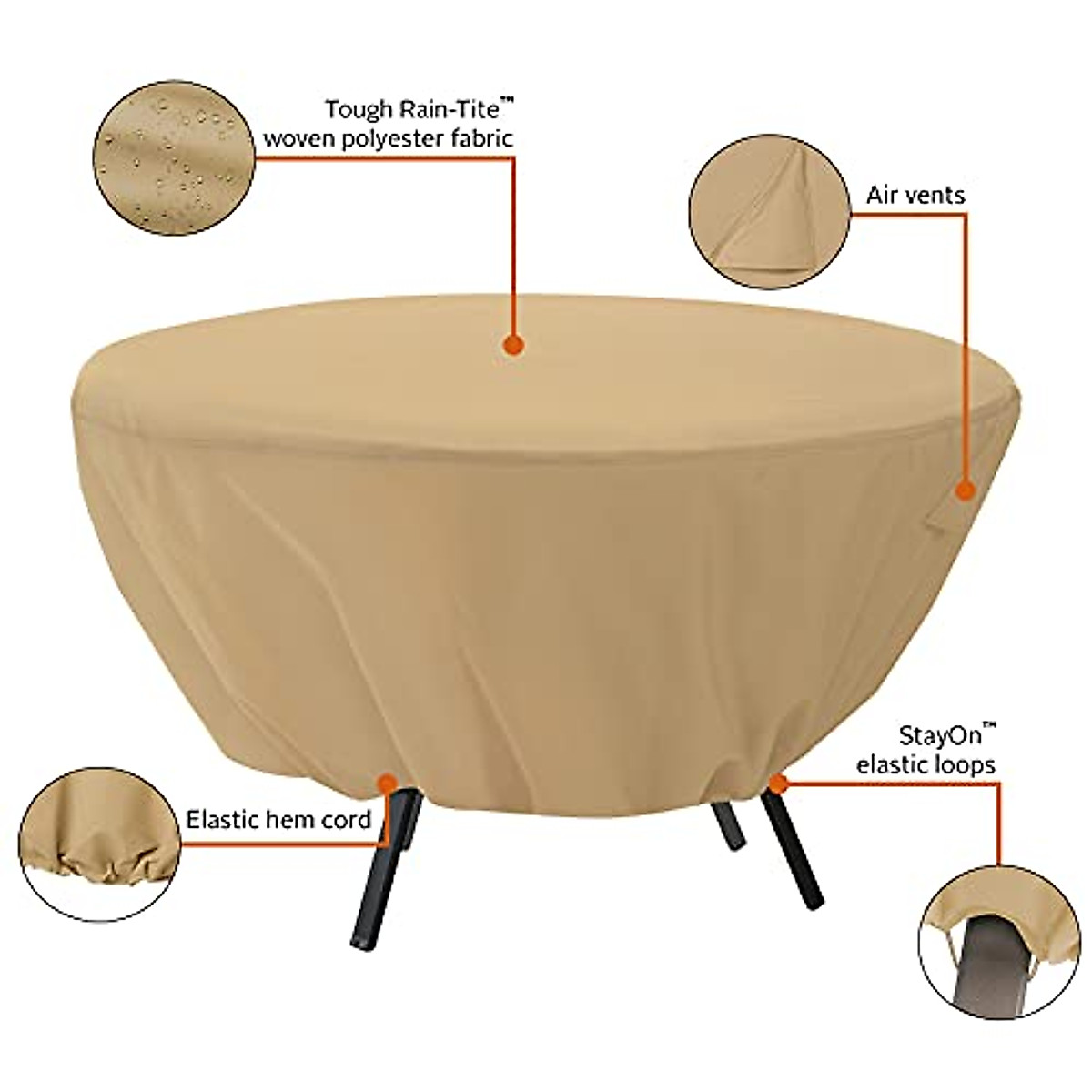 Classic Accessories Terrazzo Water-Resistant 50 Inch Round Patio Table Cover, Outdoor Table Cover, Sand