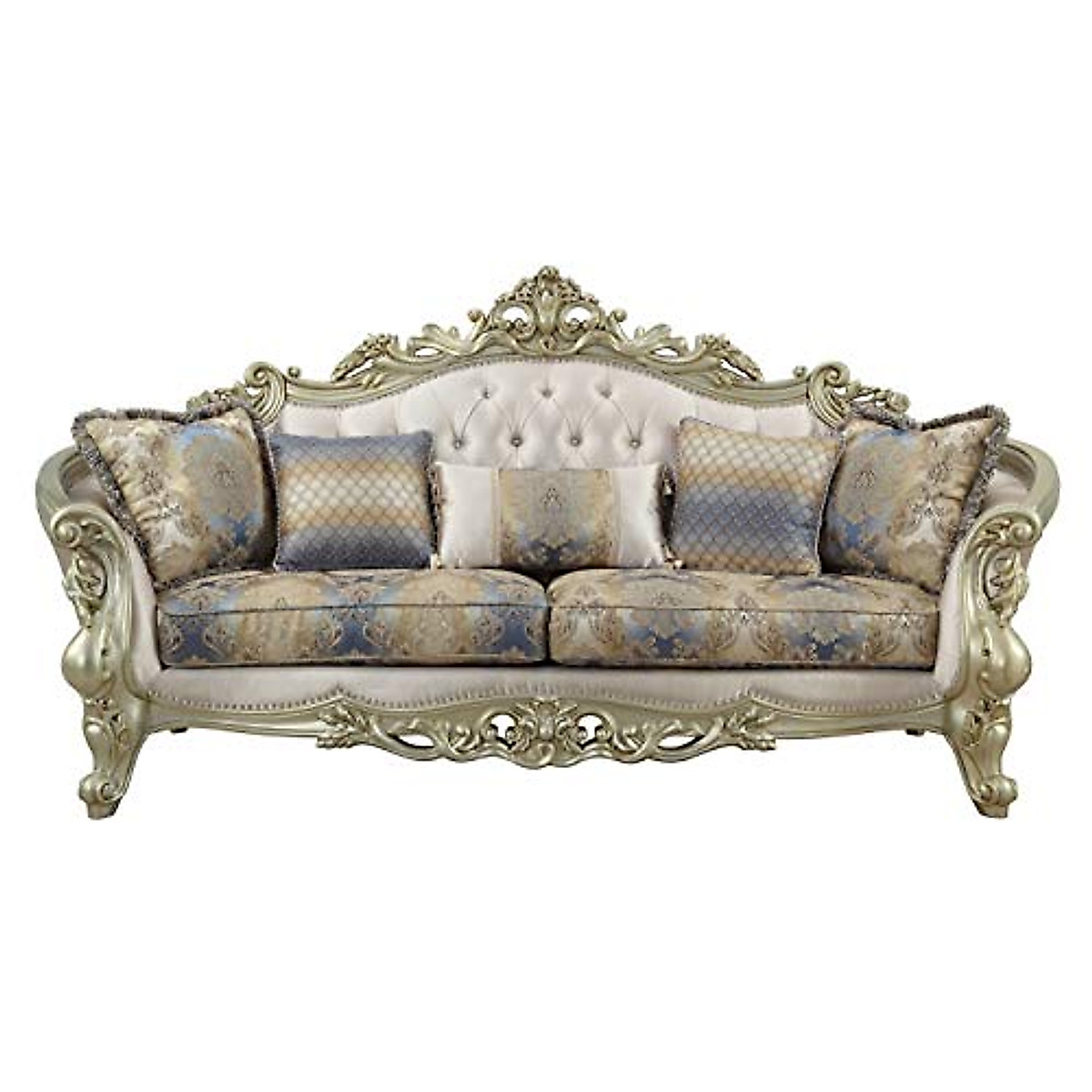 ACME Furniture Gorsedd Sofa with 5 Pillows, Cream Fabric and Antique White