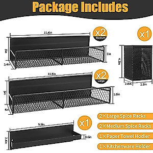 Magnetic Spice Rack, for Refrigerator Organizer 6 Pack, Black Metal Magnetic Shelf for Refrigerator including Paper Towel Holder,Kitchenware Holder, Fridge Space Saving Spice Shelf with Strong Magnets