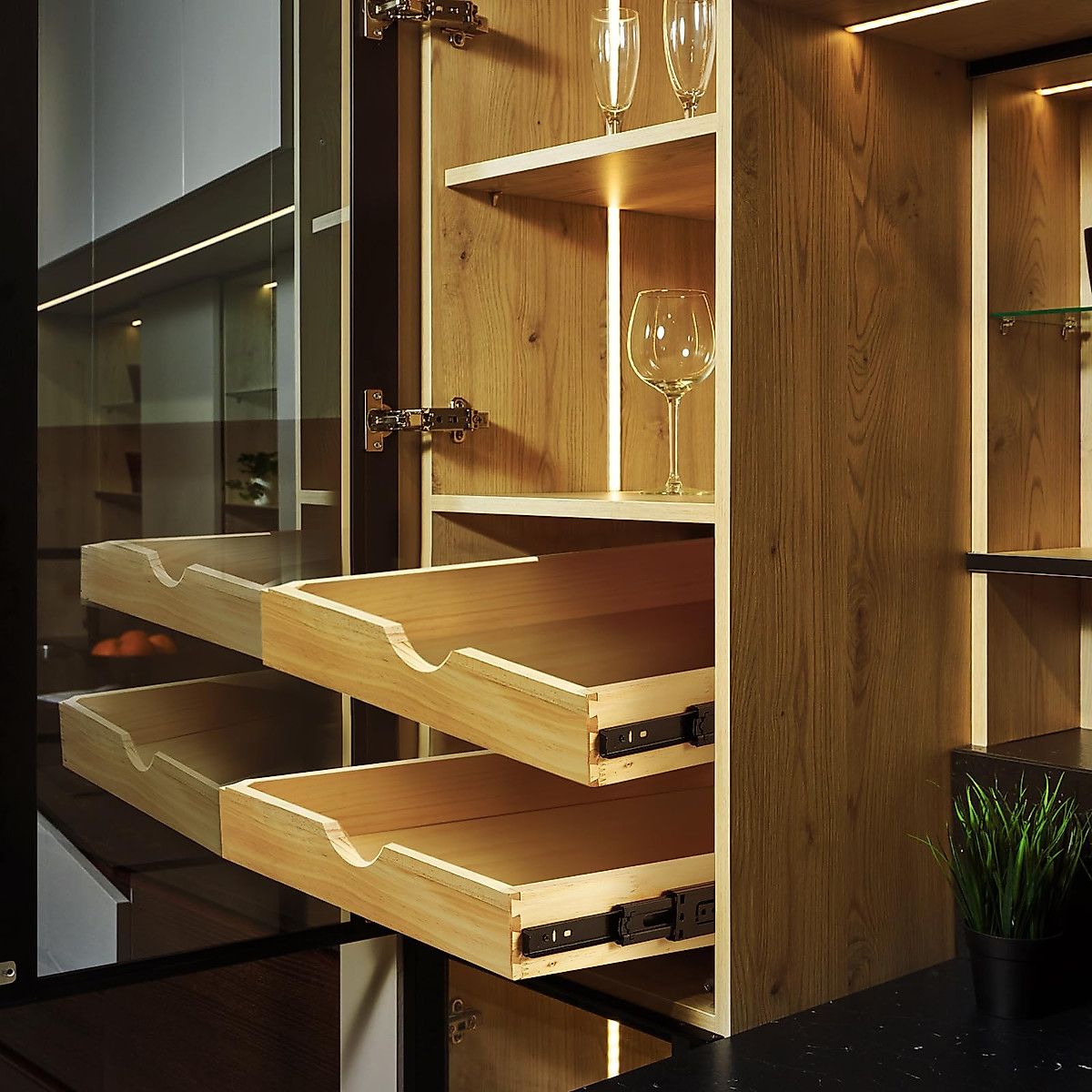 Huwena Pull Out Drawers for Kitchen Cabinets Assembled Roll Out Cabinet Organizer Corner Sliding Drawers for Inside Cabinets, 14''w x 21''d, Requires at Least 14.6'' Cabinet Opening