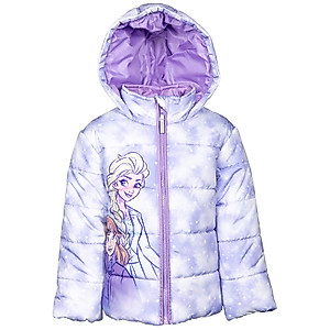 Disney Frozen Princess Anna Elsa Little Girls Zip Up Puffer Jacket Purple 6