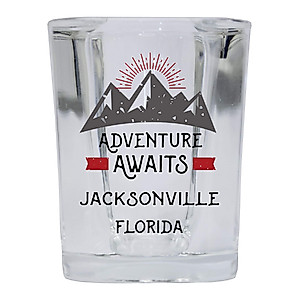 R and R Imports Jacksonville Florida Souvenir 2 Ounce Square Base Liquor Shot Glass Adventure Awaits Design