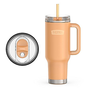 THERMOS Stainless Steel Cup Holder Mug - 40 Ounce, Melon - Insulated Tumbler with Lid and Straw, Plus Leak-Resistant Slide Lock