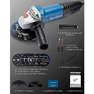 DongCheng Angle Grinder 4-1/2 inch 6.7-Amp Paddle Switch Cut off Tool 11800RPM Electric Grinder Power Tools with Cutting & Grinding Wheels, Flap Discs, Auxiliary Handle for Wood Metal & Rust Removal
