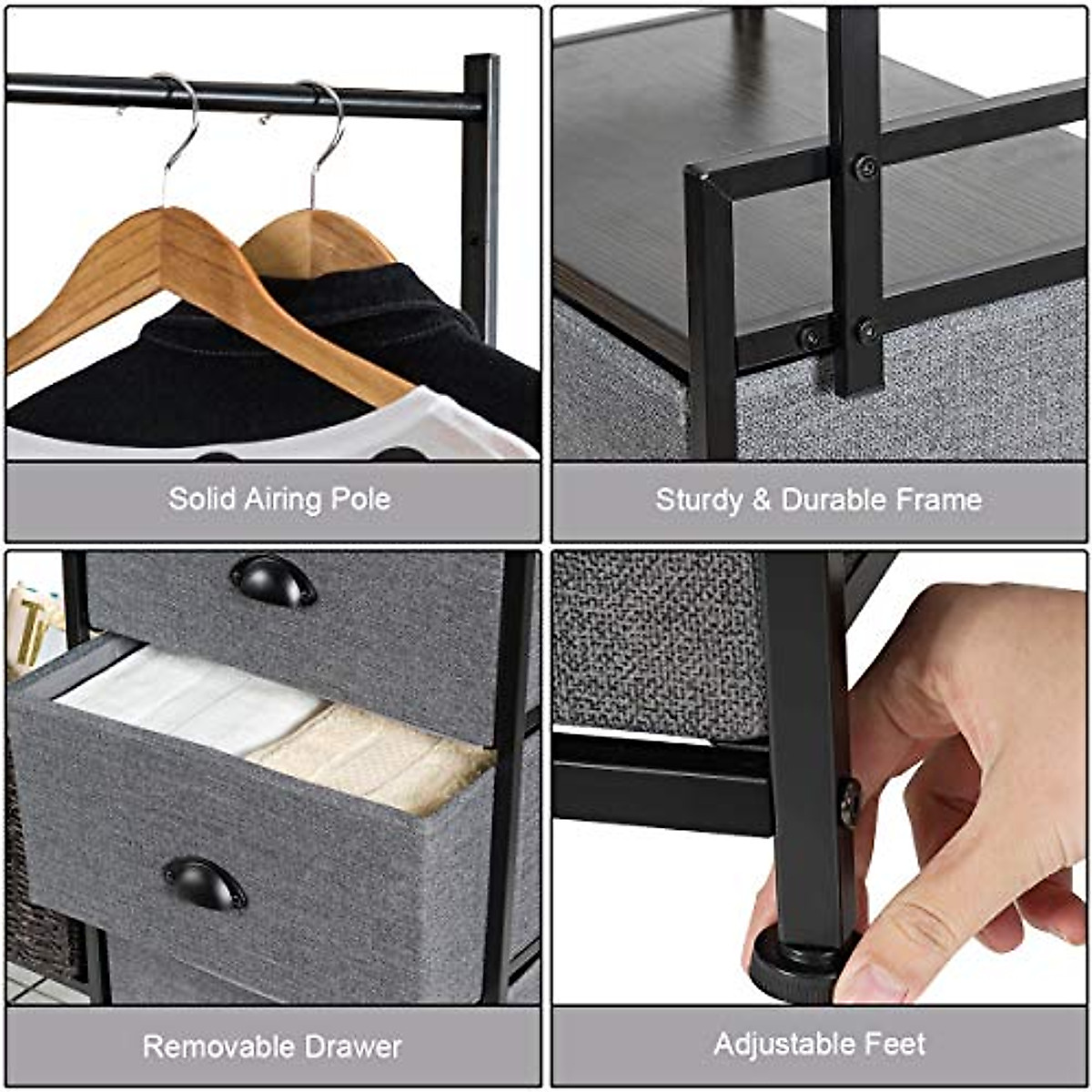 Tangkula Clothing Rack with 8 Fabric Drawer Shoe Rack, 3 in 1 Portable Closet Organizers and Storage with Metal Clothes Rails, Open Dresser Wardrobe Closet with Garment Rack for Bedroom Cloakroom