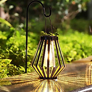 Solar Lights Lantern Outdoor，Metal Waterproof Edison Bulb Lights，Hanging Table Top Decorative Warm White Light for Garden Patio Courtyard Lawn and Fence （1 Pack）