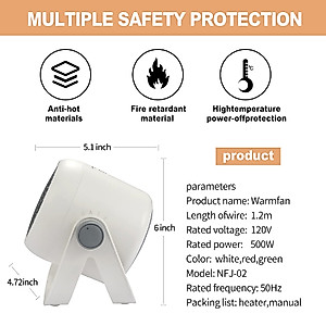 Portable Small space heater for indoor use, Fast Heating Ceramic 1000W mini personal Heater with Heating and Fan Modes for Room, Bedroom, Office and Indoor Use,White