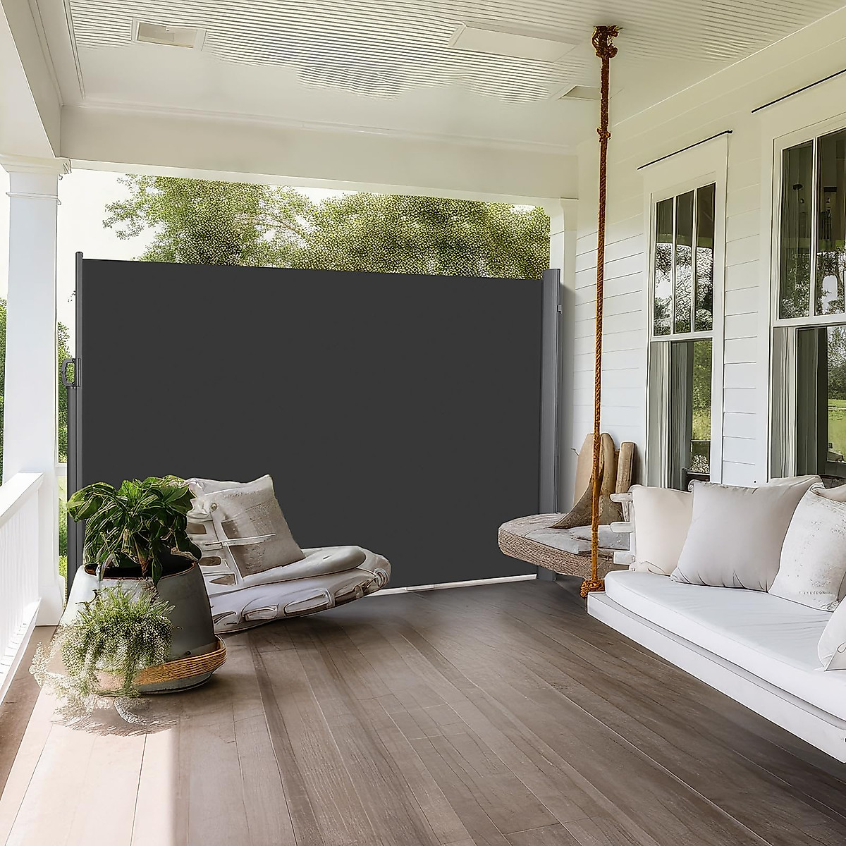 Retractable Side Screen Awning, UV Resistant, Waterproof, Patio Privacy Screen for Garden, Balcony, Courtyard(Dark Grey), 118.1" x 70.9"