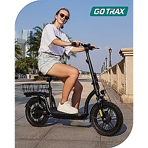 Gotrax FLEX ULTRA Electric Scooter with Seat for Adult Commuter,25 Miles Range&20Mph Power by 500W Motor, Folding Scooter with 14" Pneumatic Tire&Comfortable Wider Deck, E-Bike with Carry Basket Black