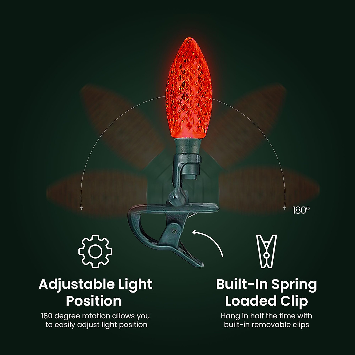 Noma C9 LED Quick Clip Christmas Lights | Built-in Clip-On String Lights | 100 Multi-Color Bulbs | 66.8 Foot Strand 