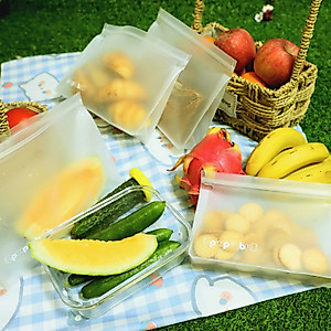 Reusable Freezer Bags, 4 Pack PEVA Material Reusable Storage Bags, Leak proof Reusable Bags Silicone, Plastic Free for Fruit, Marinate Meat, Cereal, Sandwich, Snack, Travel Items