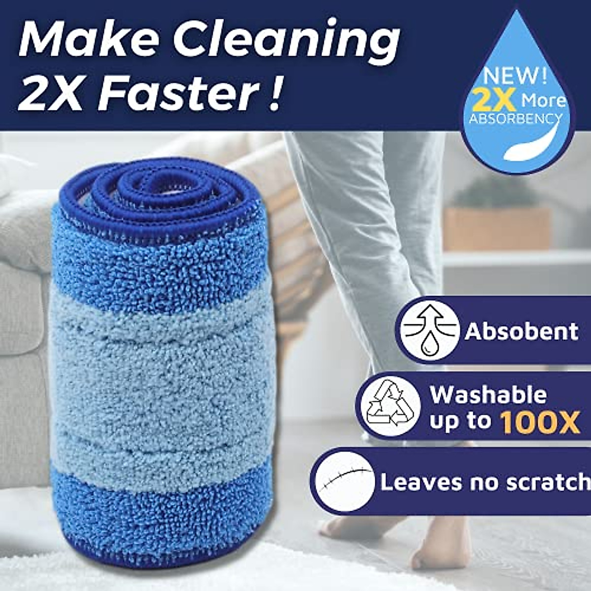 6 Pack Microfiber Cleaning Pad for Bona Spray Mop, Multi-Surface Floor Mop Hardwood Laminate Floor Replacement Mop Pad