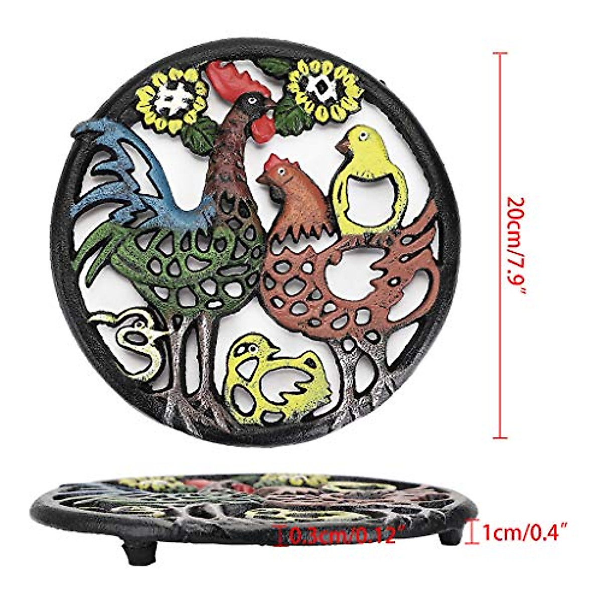 Sumnacon 2Pcs Round Cast Iron Trivets - 8 Inch Heat Resistant Iron Trivets for Hot Dish Pot Pan Plate Teapot, Rustic Metal Hot Dish Plate Holder for Kitchen Dining Table Countertop Cooktop