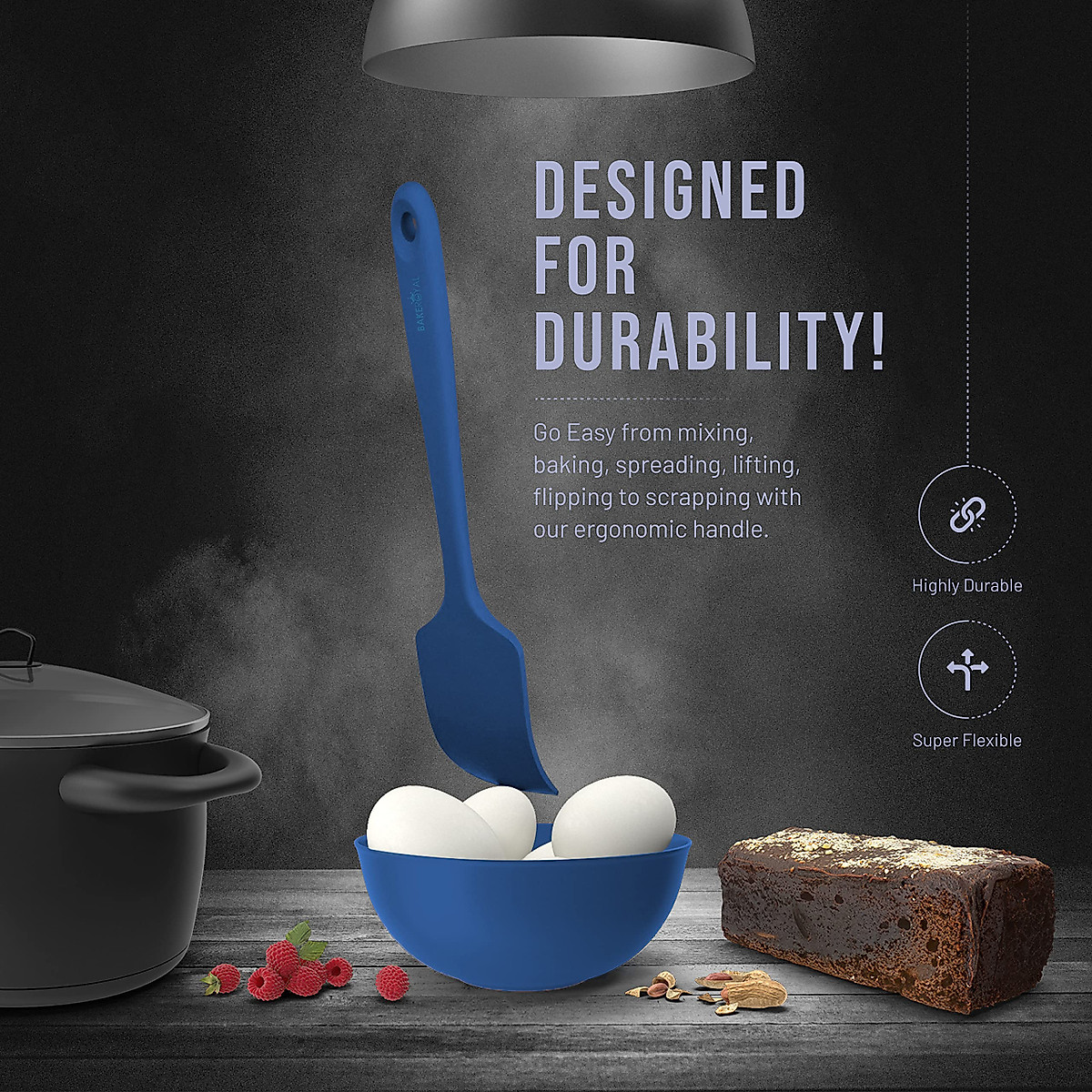 BakeRoyal Silicone Spatula Set - 4-Piece Rubber Spatulas Silicone Heat Resistant 600°F for Everyday Task - Seamless Design Kitchen Spatulas for Nonstick Cookware - Silicone Kitchen Utensils Sets