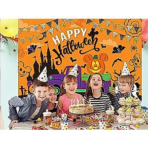 YUNKELIU Cartoon Mouse Happy Halloween Backdrop, Mouse Halloween Theme Party Decorations Happy Halloween Backdrop Banner Halloween Party Decorations for Halloween Indoor Outdoor Party Supplies