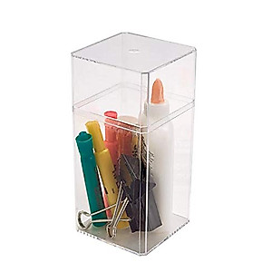 Pioneer Plastics 048C Clear Large Tall Rectangular Plastic Container, 3.75" W x 3.75" D x 8.25" H