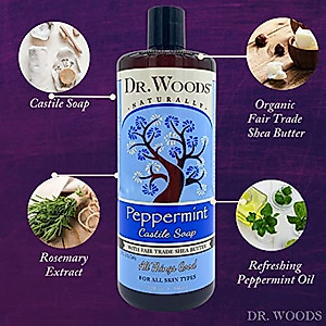 Dr. Woods Peppermint & Lavender Castile Soap, Body Wash with Organic Shea Butter Variety 2 Pack