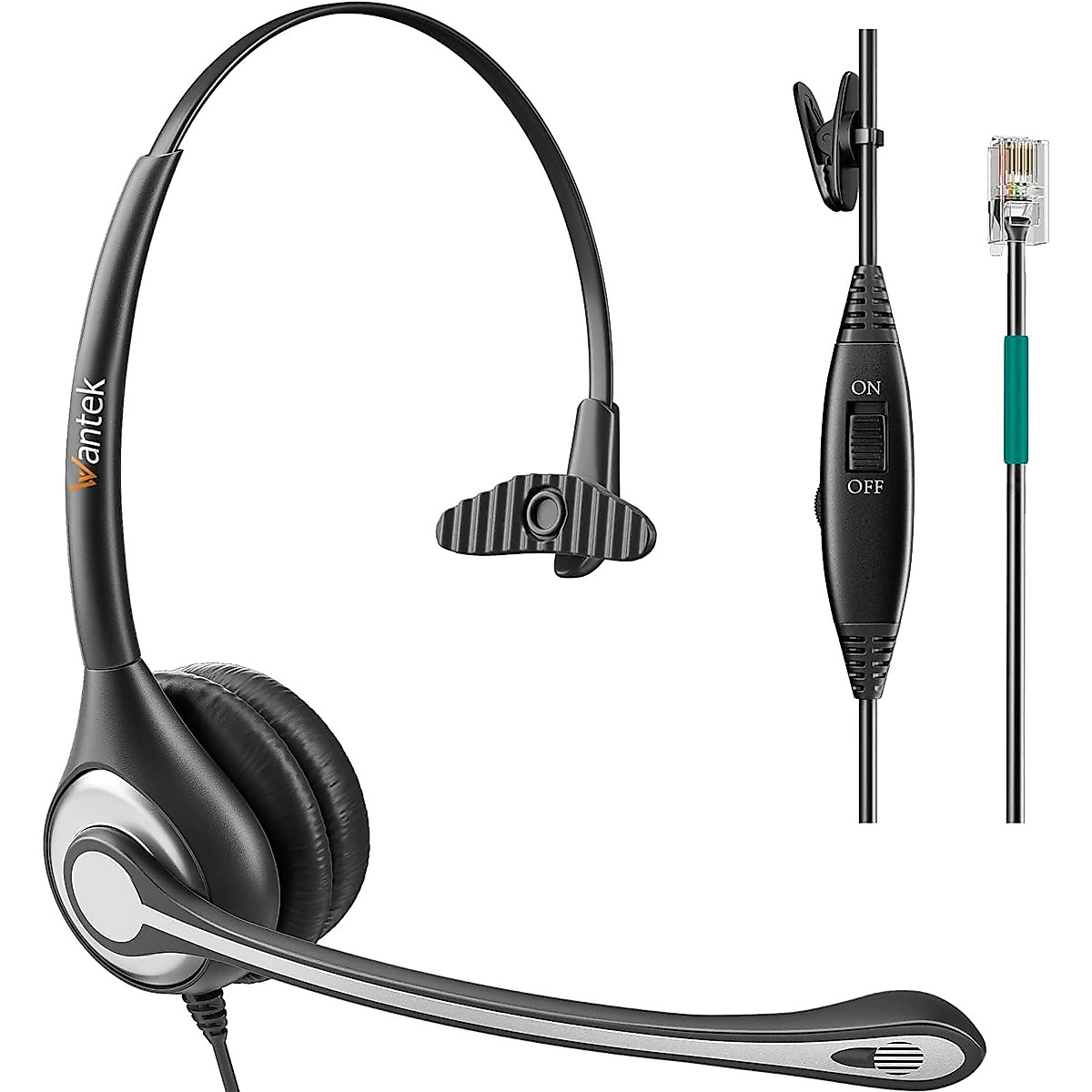 Wantek Telephone Headset Corded RJ9 Headphone with Mic & Noise Cancelling Phone Headsets Compatible with Plantronics Polycom VVX310 410 Yealink S12 Avaya 1408 1416, Landline Phone Headset