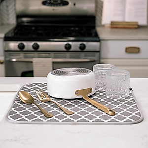 S&T INC. Absorbent, Reversible Microfiber Dish Drying Mat for Kitchen, 16 Inch x 18 Inch, White Trellis