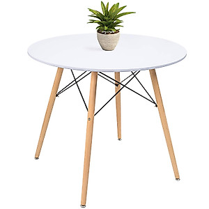 KaiMeng White Round Dining Table 32" Modern Pedestal Small Circle Room Table Leisure Tea Coffee Kitchen Table (White)