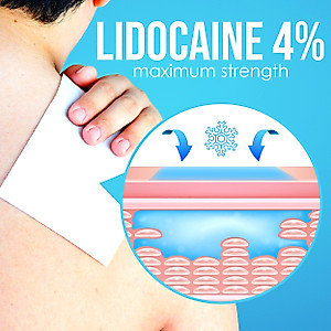 JJ CARE Lidocaine Patches (Pack of 6), 4% Lidocaine Patches Maximum Strength, 4"x5.5" Lidocaine Back Pain Relief Patches for Fast Numbing of Aches, Back, Neck, Muscle Soreness, Lasting Up to 12Hrs