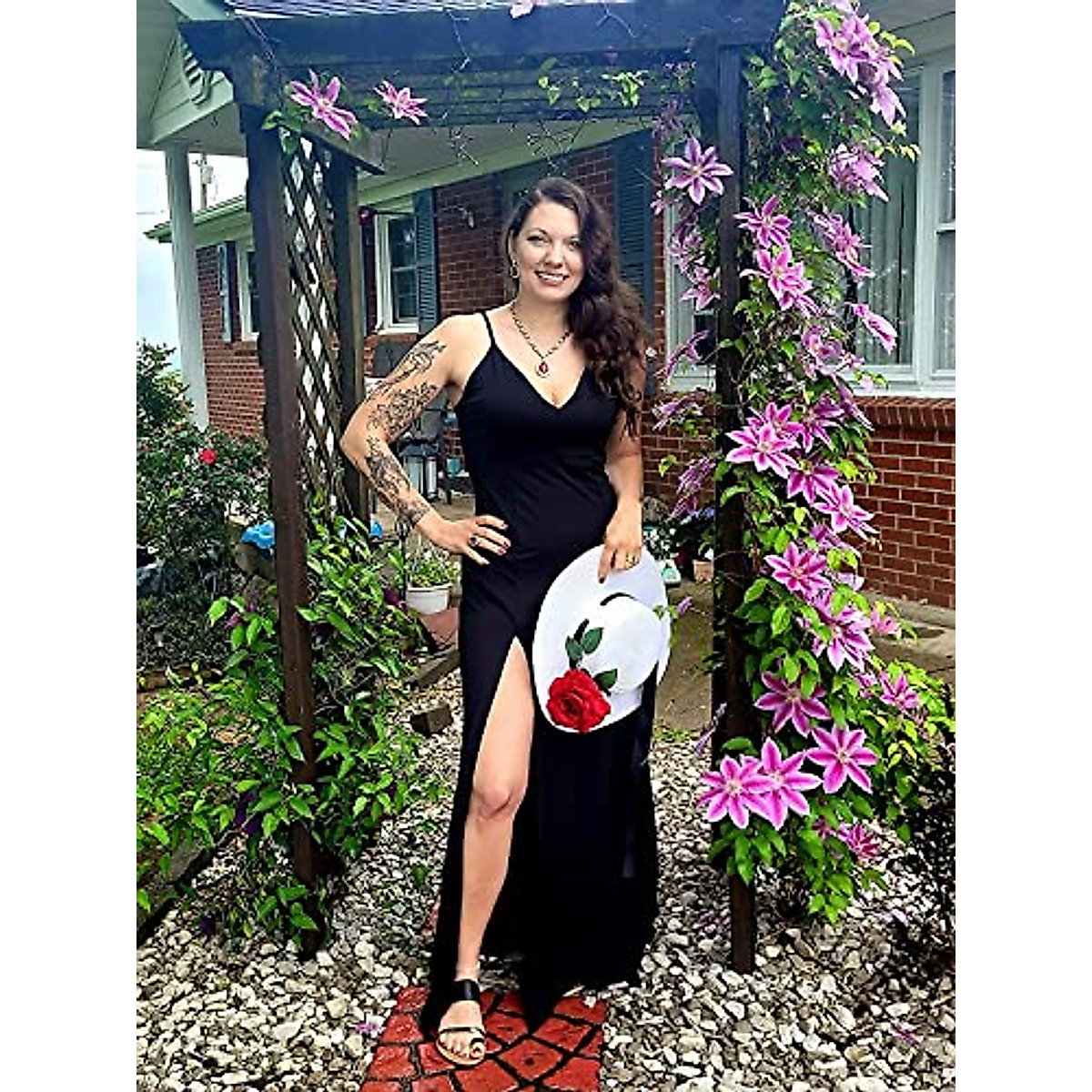 TOB Women's Sexy Sleeveless Spaghetti Strap Backless Split Cocktail Long Dress Black