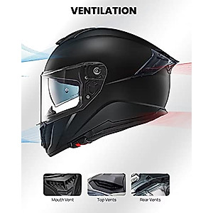 ILM Full Face Dual Visor Motorcycle Helmets with Rear Wing Pinlock Compatible Motorbike Street Bike Helmet DOT Men Women Model 861A (Matt Black, S)